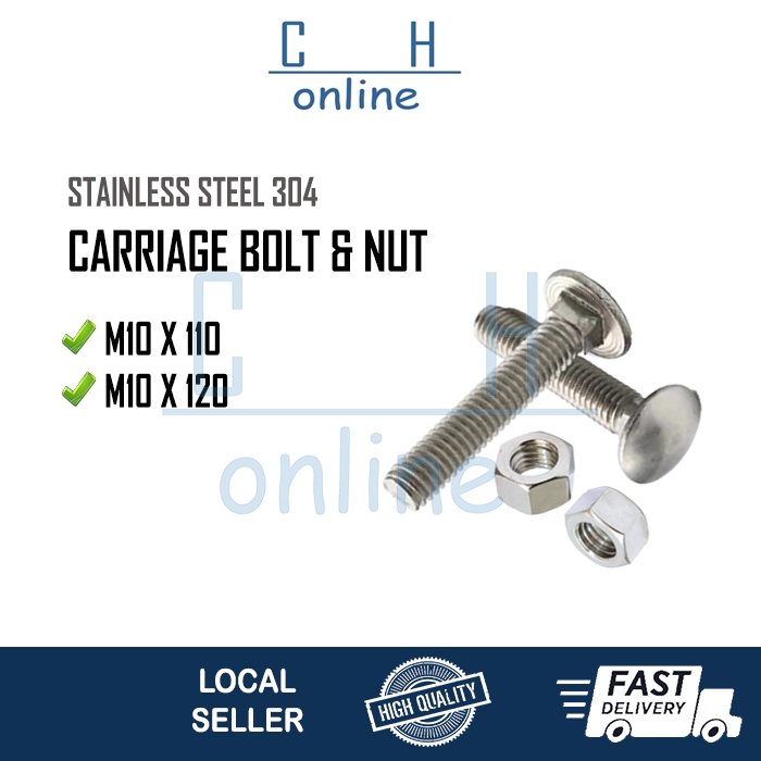 M10 SUS304 Carriage Bolt & Nut / Stainless Steel SUS 304 Coach Bolt / 不锈钢白钢马车螺丝 | Shopee Malaysia