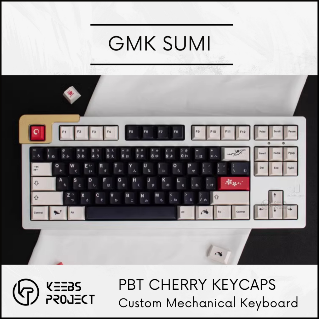 [𝐑𝐄𝐀𝐃𝐘 𝐒𝐓𝐎𝐂𝐊] GMK Sumi Japanese Themed PBT keycaps | 129 keys | Dye-Sub | Black Grey BOW WOB ...