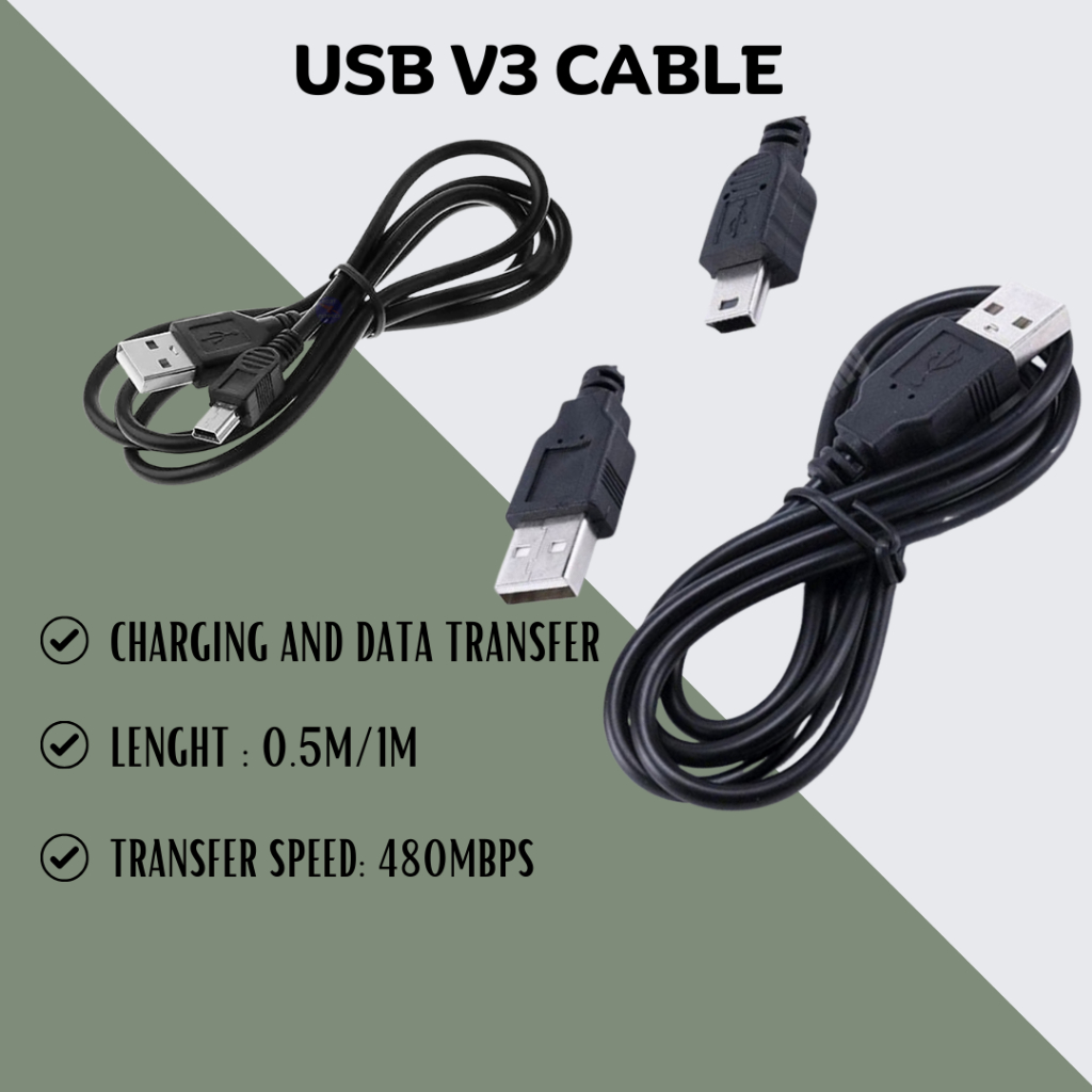 USB V3 Cable Long Mini USB Cable Sync & Charge Lead Type A to 5 Pin B ...