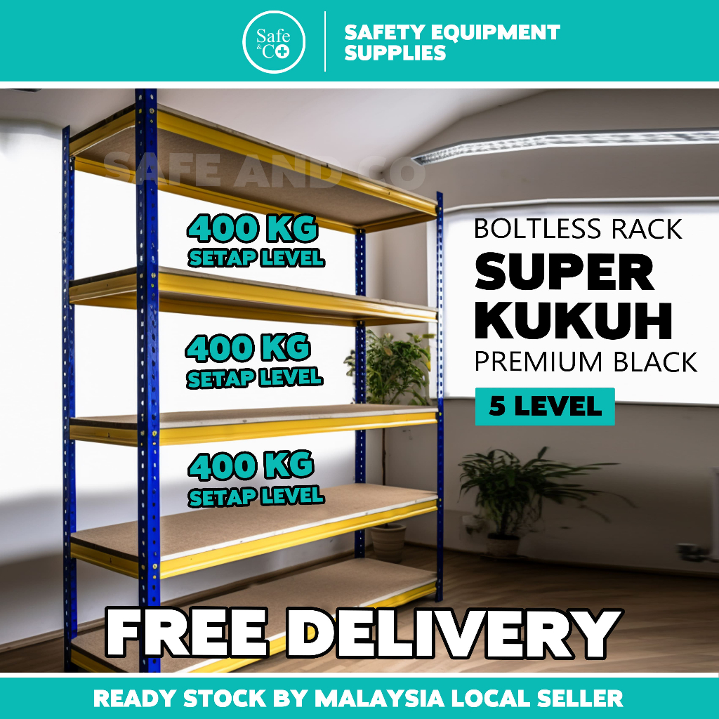 SAFE&CO Yellow Blue 5 Level Rak Besi Bertingkat Boltless Rack Shelf ...