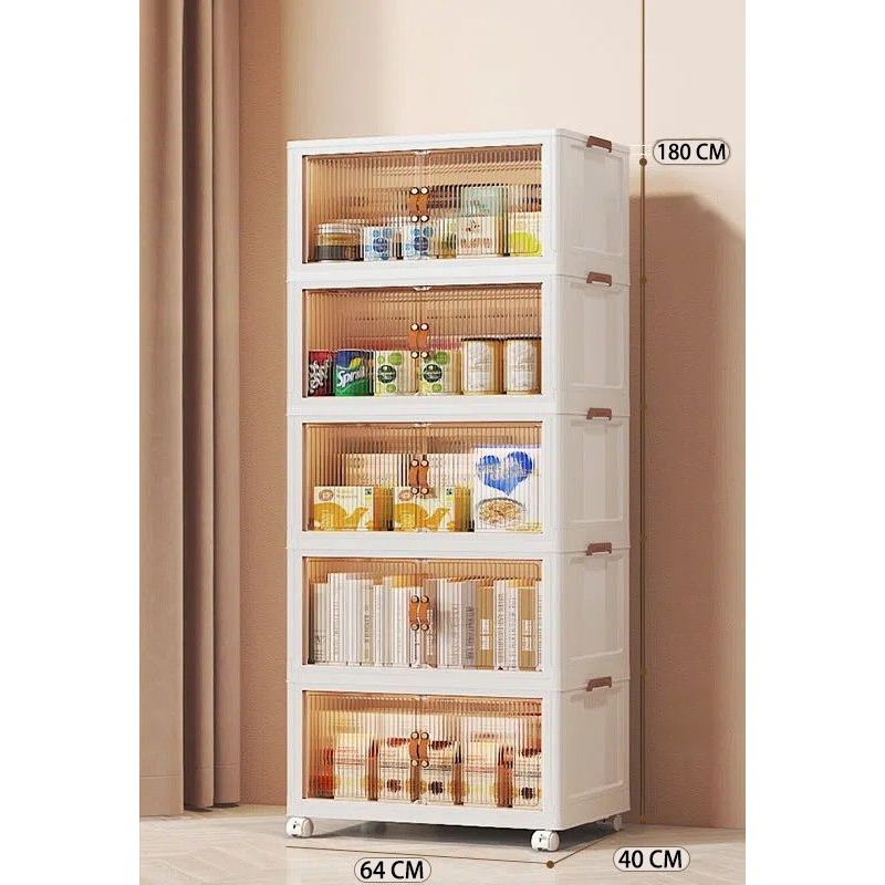 4&5 Layer Foldable Storage Box Cabinet With Wheels Rak Cabinet 折叠防尘柜 (4 ...