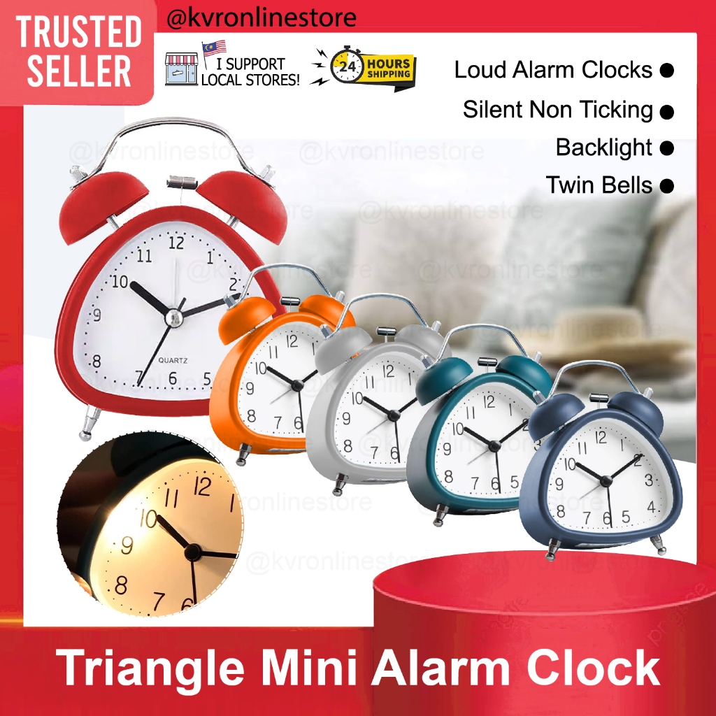 Mini Triangle Alarm Clock Retro Analog Twin Bell with Backlight Loud ...