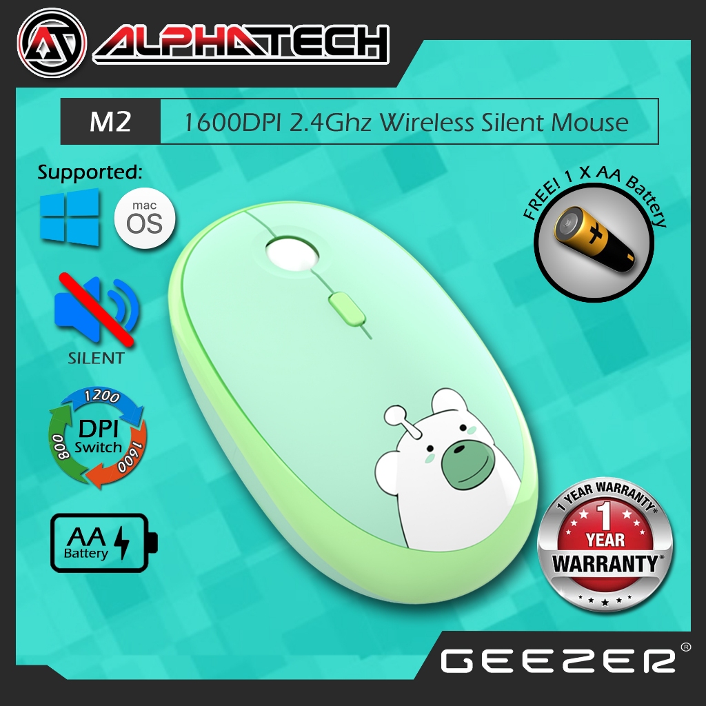 (1 Year Warranty) Geezer M2 1600 DPI 2.4Ghz Wireless Silent Mouse ...