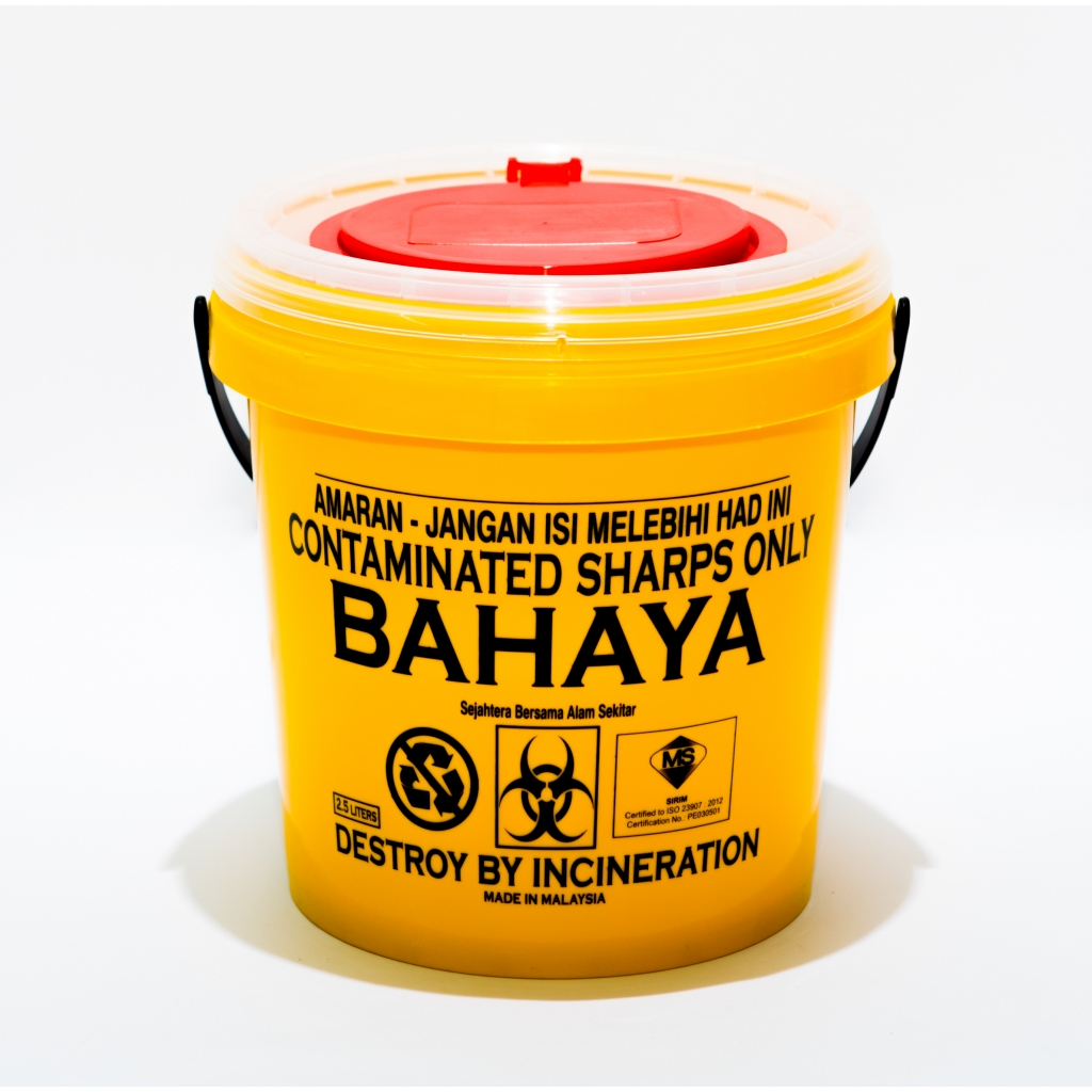 Sharp Waste Bin Pail & Cover Needle Collector / Clinical Dustbin / Tong Sampah Jarum 5L Medium ...