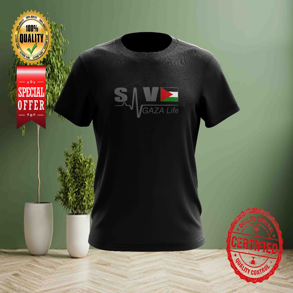 SAVE GAZA life design 5 #ALLEYESONRAFAH TSHIRT ROUND NECK FOR ALL ...