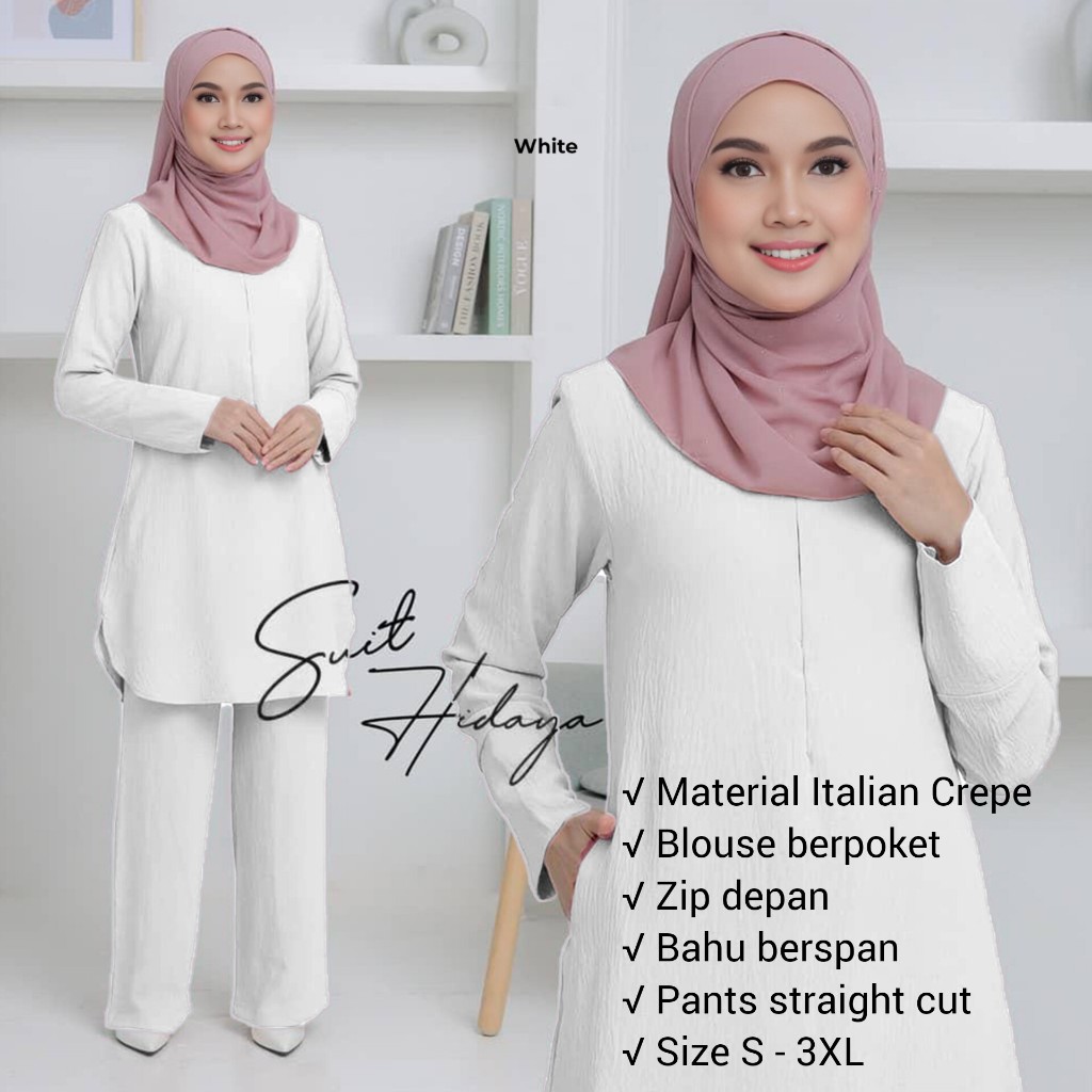 SUIT HIDAYAH IRONLESS KAIN CEY CREPE ADA POCKET, PLUS SIZE, MUSLIMAH SUIT SET WARDA MURAH CASUAL ...