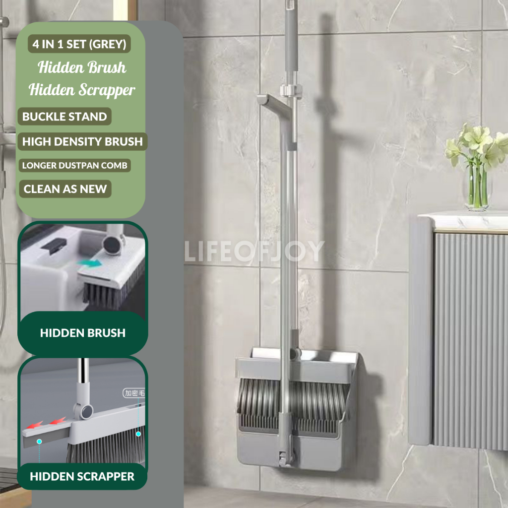 4 in 1 Foldable Broom Dustpan Set 2 in 1 Broom Set Water Wiper Penyapu dan Penyodok Set Lantai ...