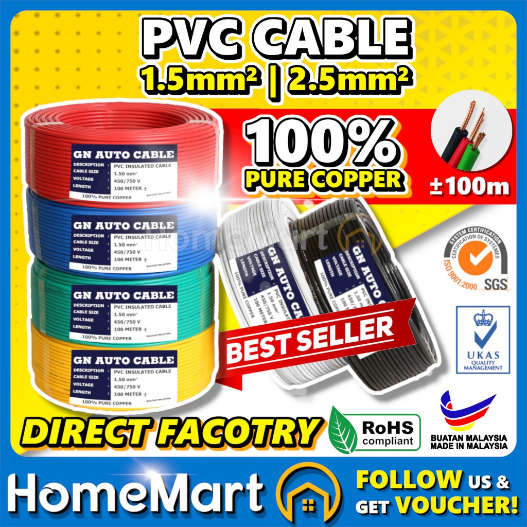 (GN Kabel) PVC Insulated Cable 1.5mm / 2.5mm | 100% PURE COPPER | Auto Control Cable | Kabel ...