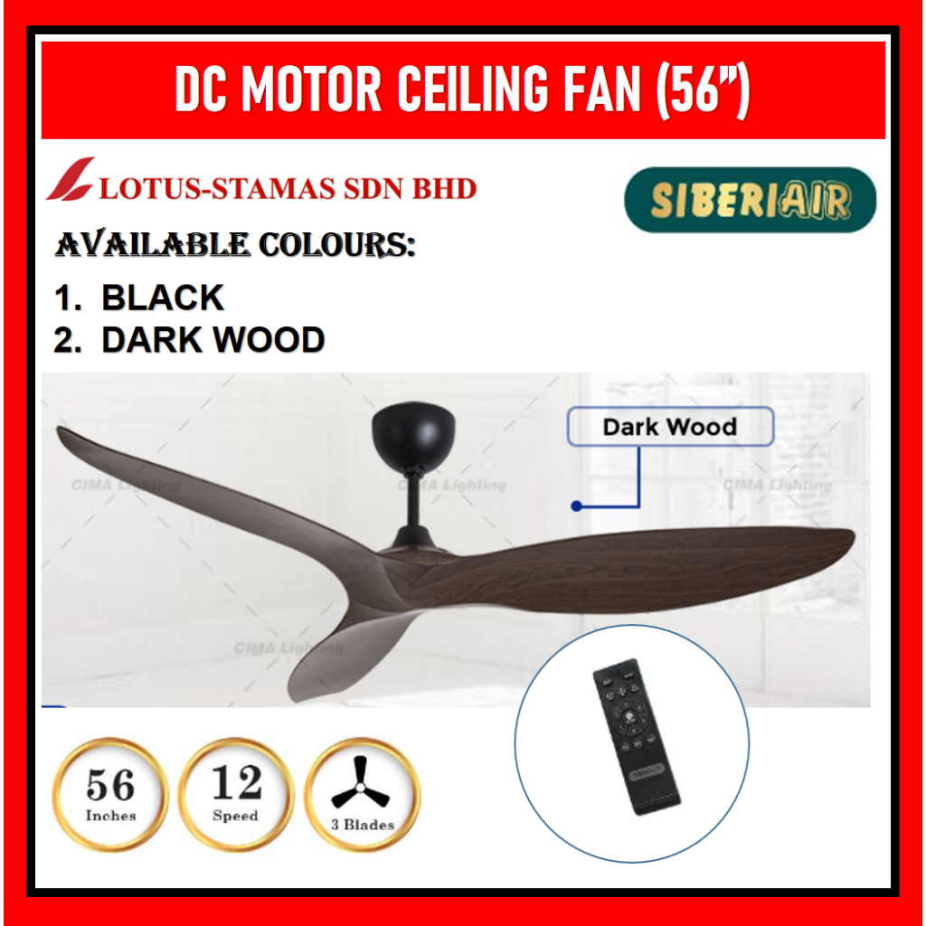 SIBERIAIR SI18 56" DC MOTOR 12 SPEED REMOTE CONTROL CEILING FAN ...