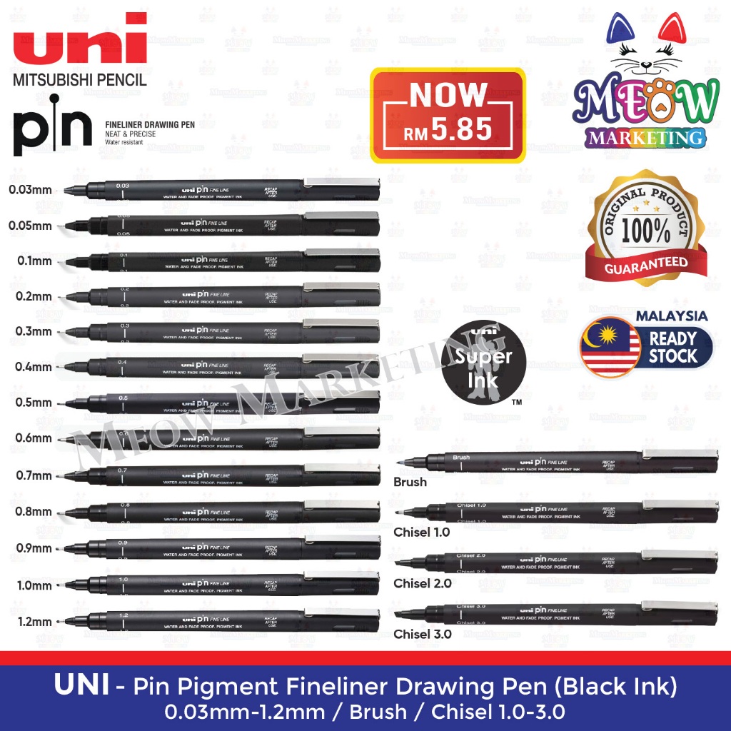 Uni Pin Pigment Ink Fine Liner Drawing Pen / Technical Drawing Pen ...