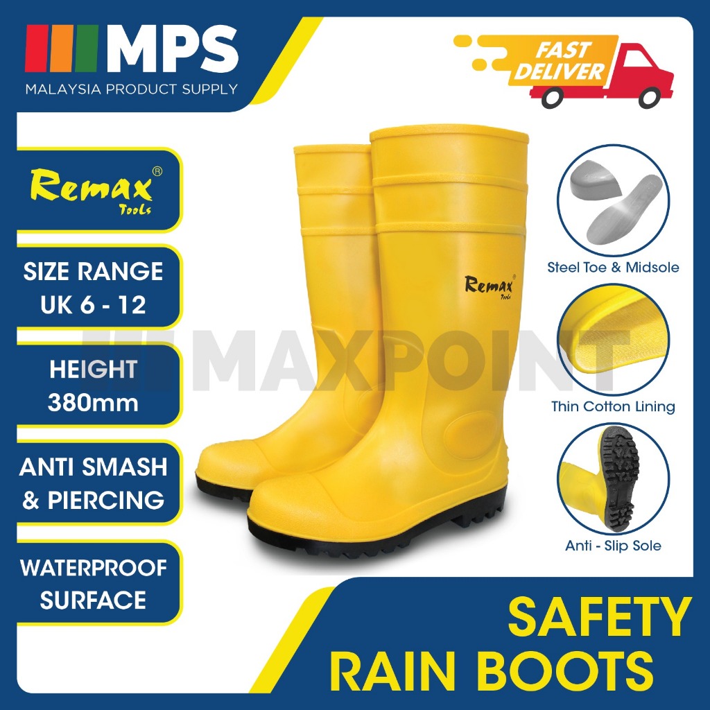 Remax Safety Rubber Boot Shoe Kasut Getah Kuning + Kepala & Tapak ...