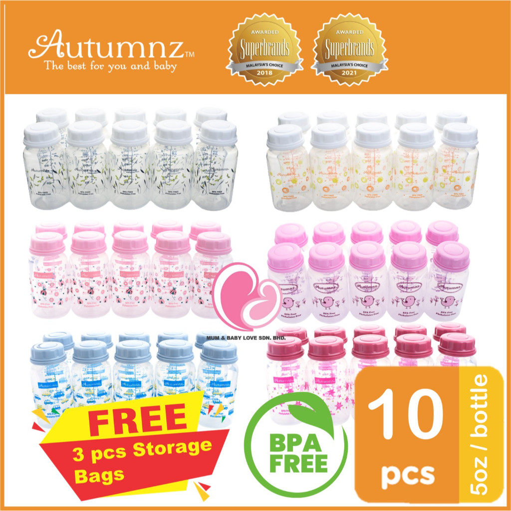 Autumnz 10pcs 5oz / 140ml Standard Neck Breastmilk Storage Bottles ...