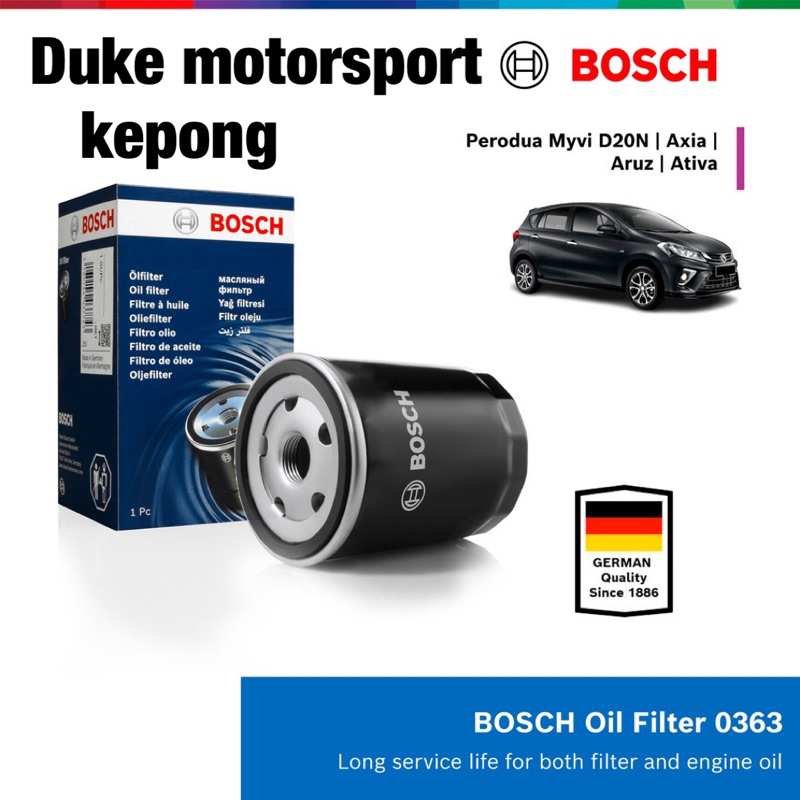 Bosch Oil Filter for Perodua Myvi D20N/Axia/Aruz/Bezza/Ativa 0986AF0363 ...