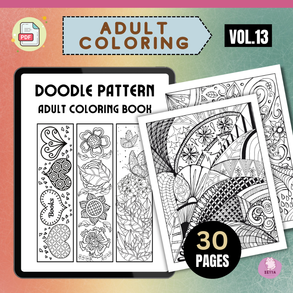 Doodle Coloring Book Printable PDF Adult Coloring for Stress Relief ...