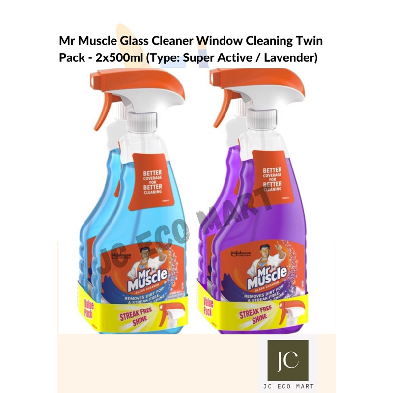 Mr Muscle Glass Cleaner Window Cleaning Twin Pack - 2x500ml (Type ...