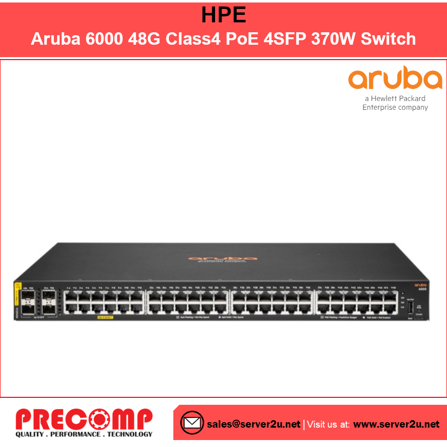 HPE Aruba 6000 48G Class4 PoE 4SFP 370W Switch (R8N85A) | Shopee Malaysia