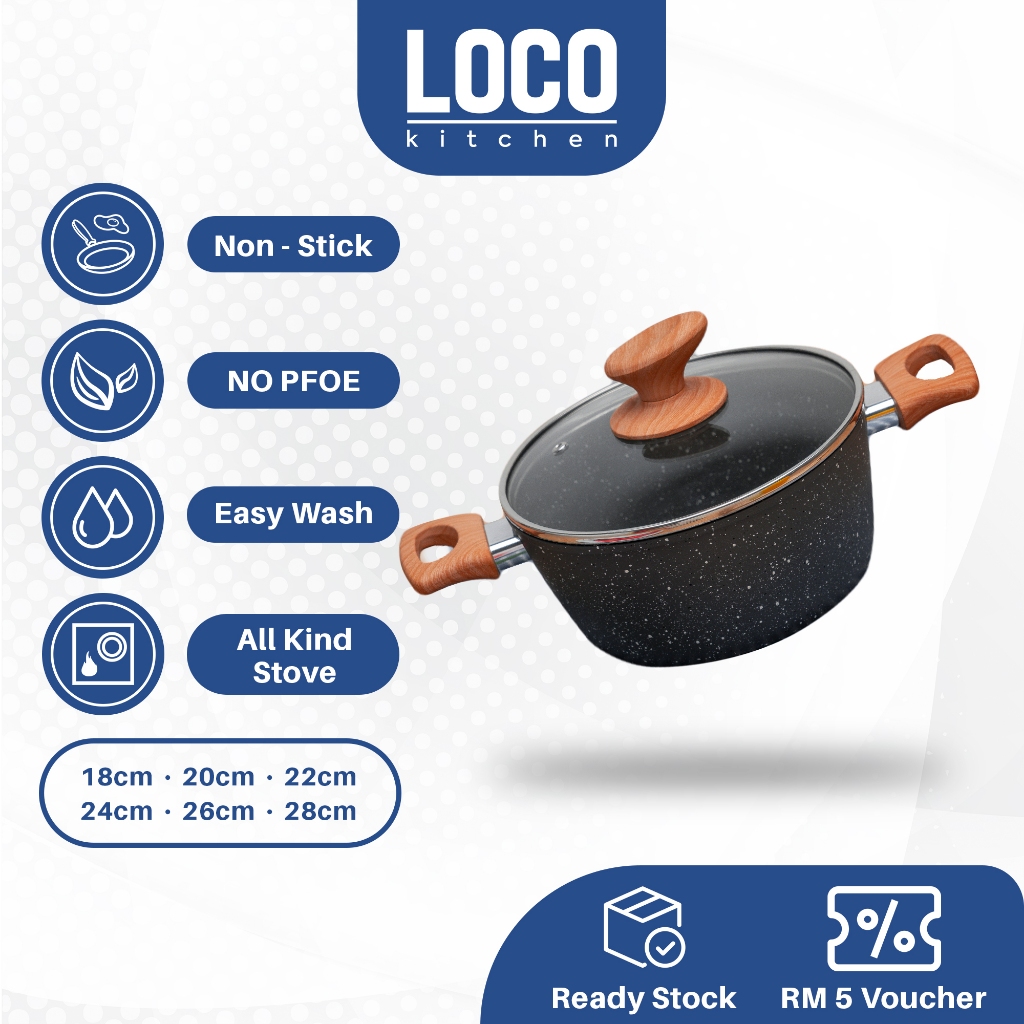 LOCO Black Stone Non Stick Cooking Pot Suitable All Stove Periuk Batu ...