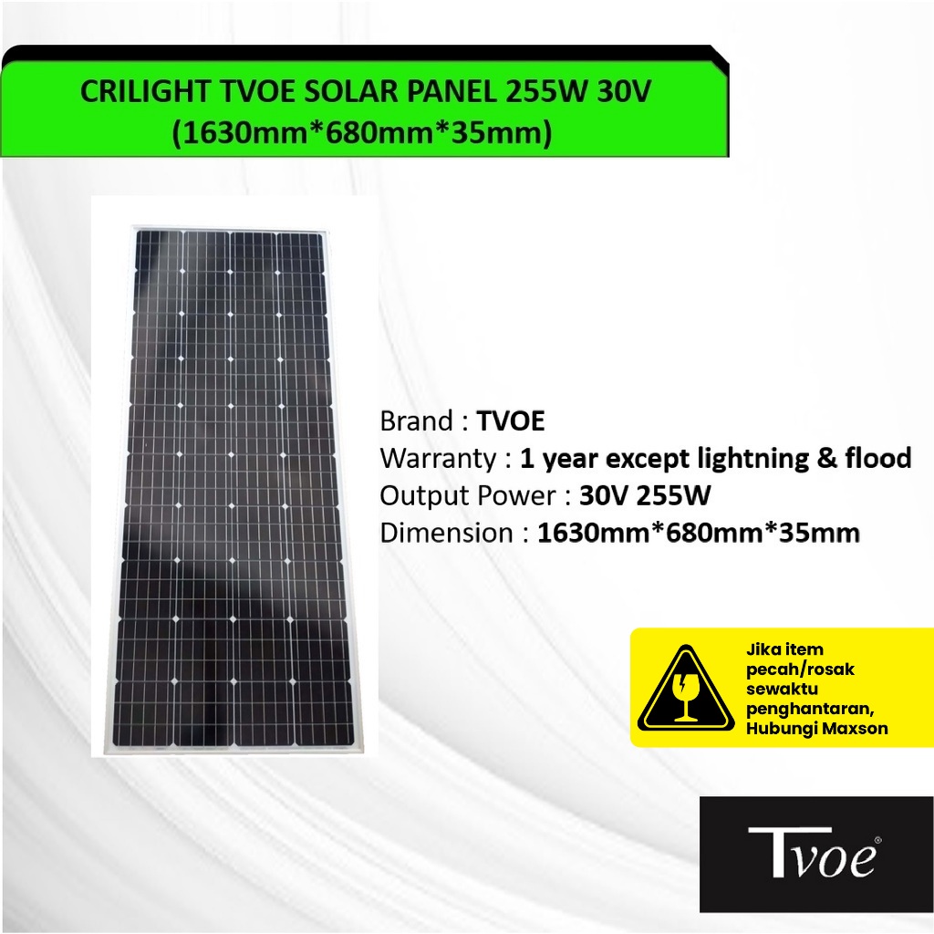 Crilight TVOE Solar Panel (255W/30V) papan Solar Panel Tenaga Solar ...