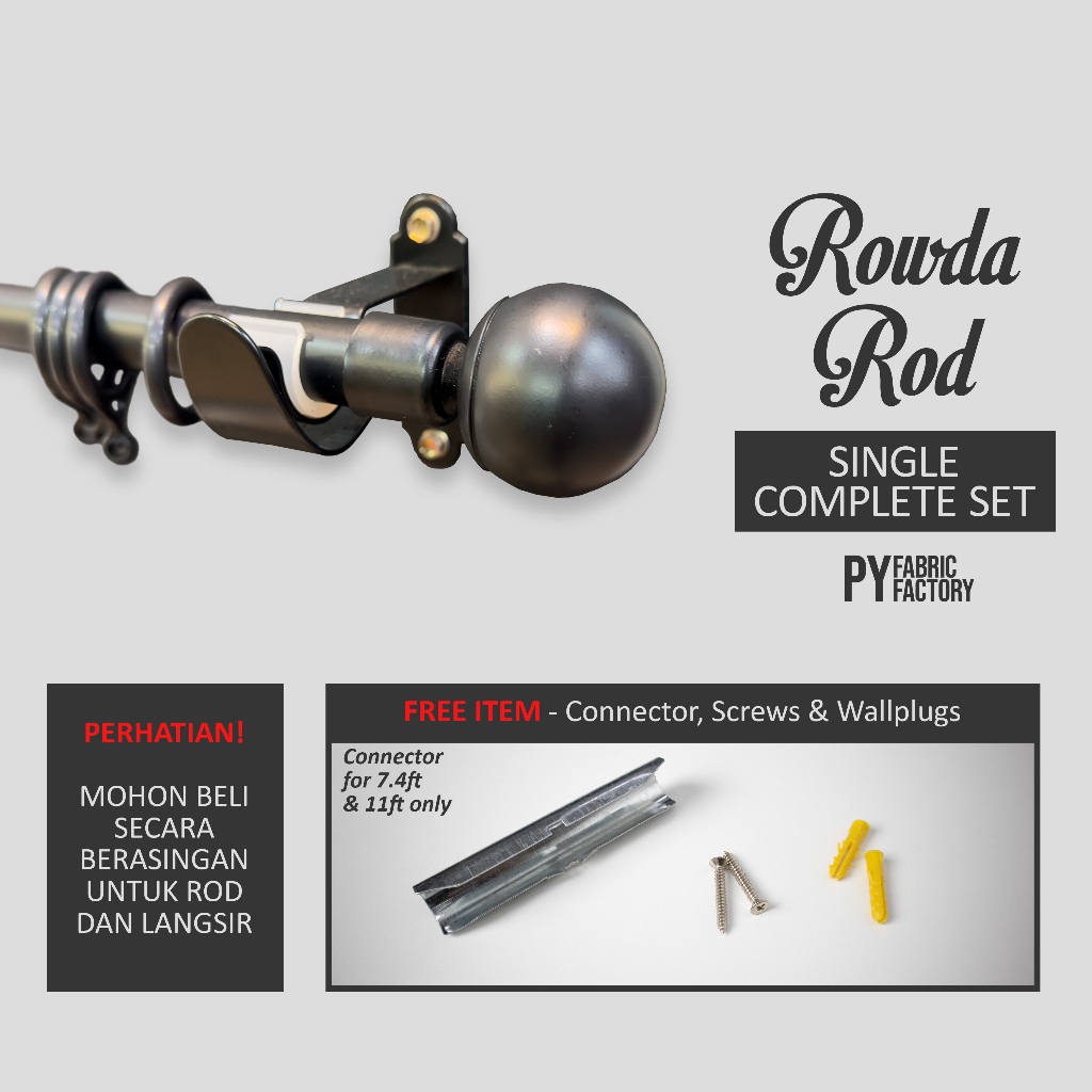 (READYSTOCK) ROWDA CURTAIN ROD, single black aluminium for sliding door ...