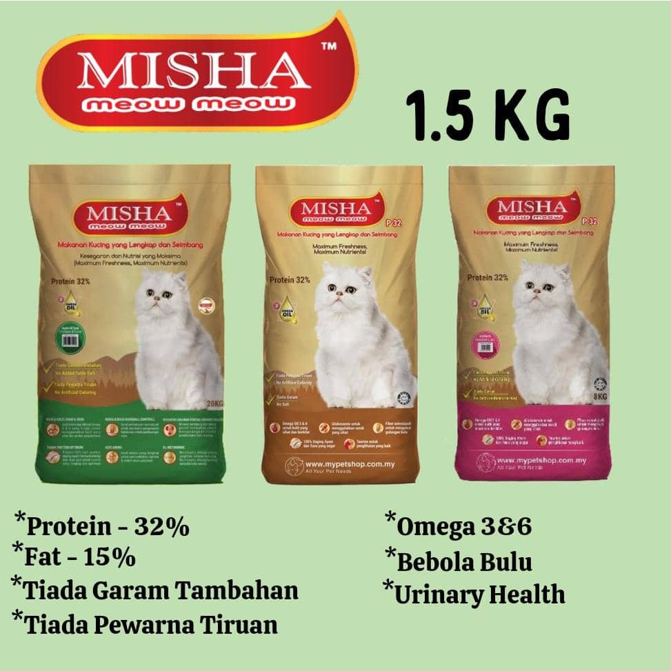 Misha Cat Dry Food Kibbles 1.5KG Premium Makanan Kucing Kering Chicken ...