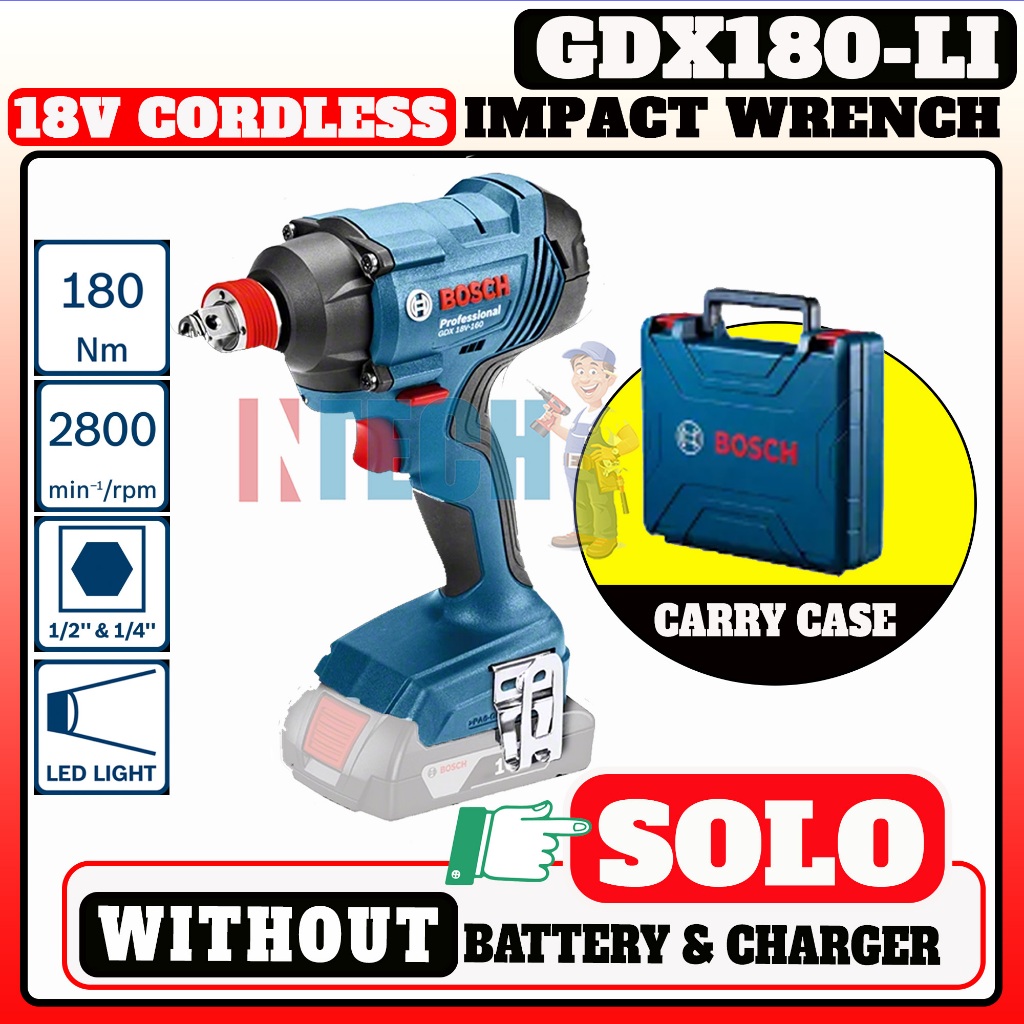 BOSCH GDX180-LI (SOLO) 18V CORDLESS IMPACT DRIVER / WRENCH C/W HARD CARRY CASE - WITHOUT BATTERY ...