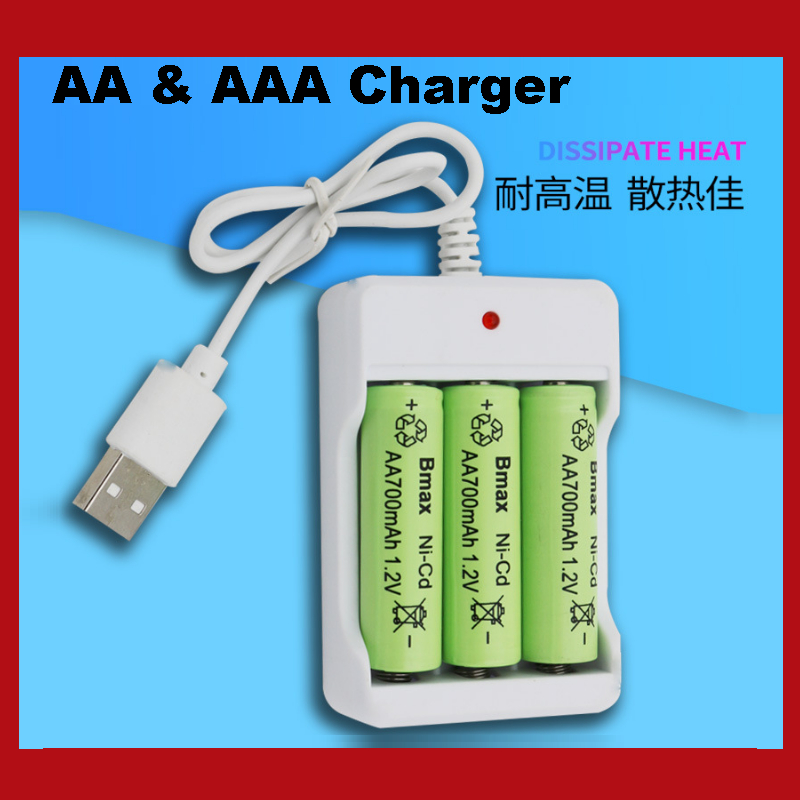 AA AAA Rechargeable Battery Charger 3 Slots USB Battery Charger ...