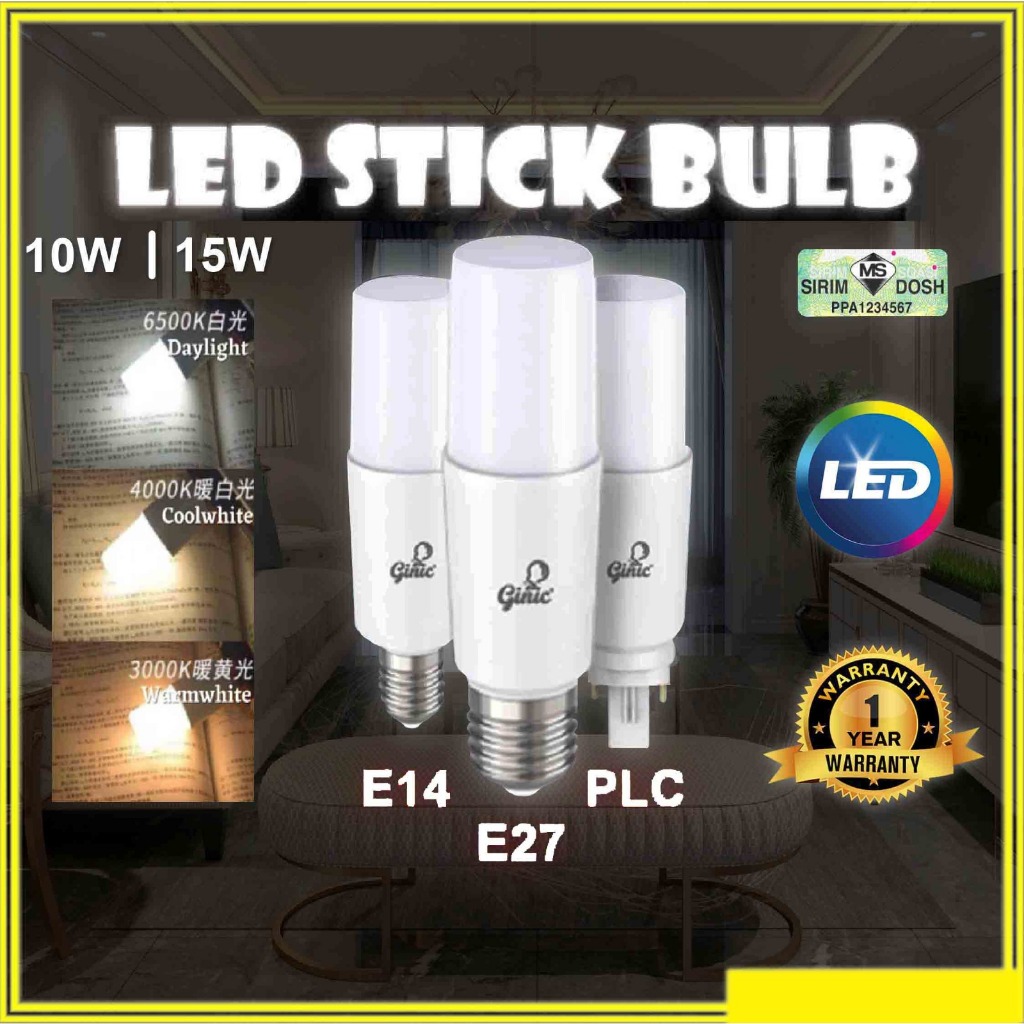 [SIRIM]💡Ginic® LED Light Bulb Stick | 10W/15W | E27/PLC | Mentol Lampu Siling LED Cekap Tenaga ...