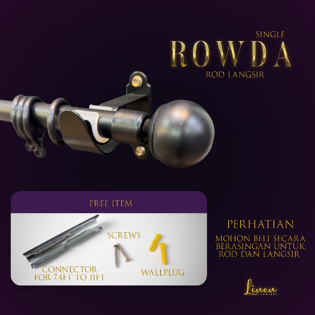 ROWDA ROD ALUMINIUM Single black window sliding door complete set rod ...