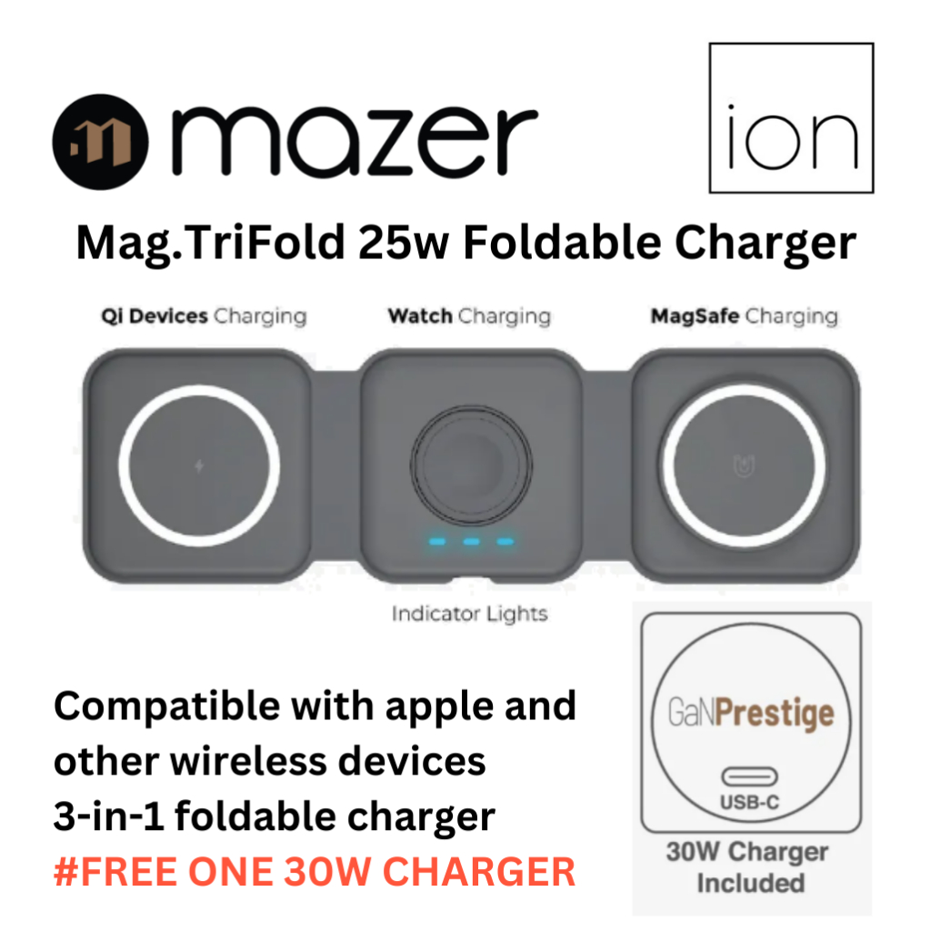 Mazer 3 in 1 Foldable 15W Mag Wireless Charger Travel Charger included ...