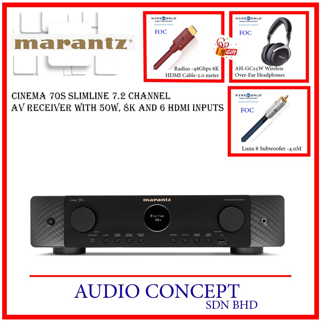 Marantz Cinema 70s Slimline 7.2CH/50W/8K-6HDMI Input AV Receiver + Free Gift | Shopee Malaysia