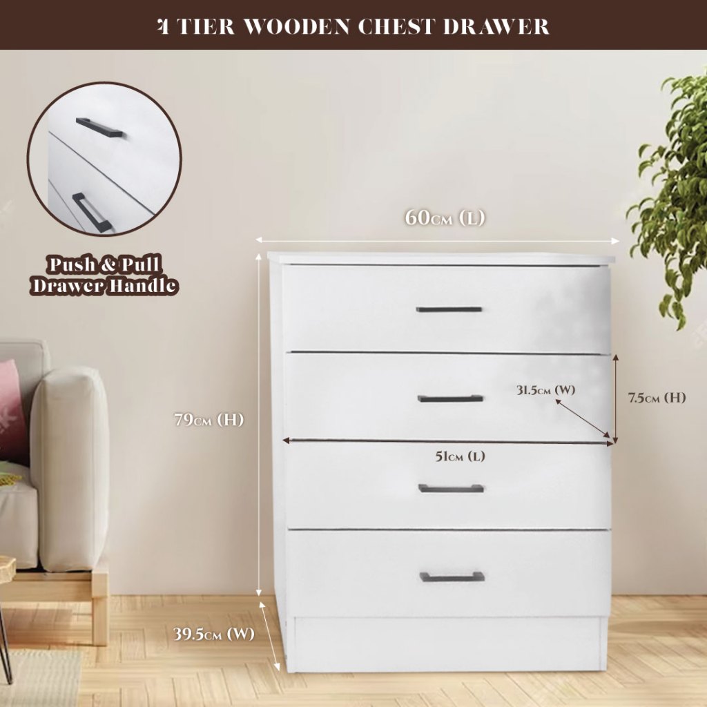 15MM THICKNESS 4 TIER WHITE CHEST DRAWER DRAWER CABINET IKEA STYLE LACI KAYU MINIMALIST CHEST DRAWER Shopee Malaysia