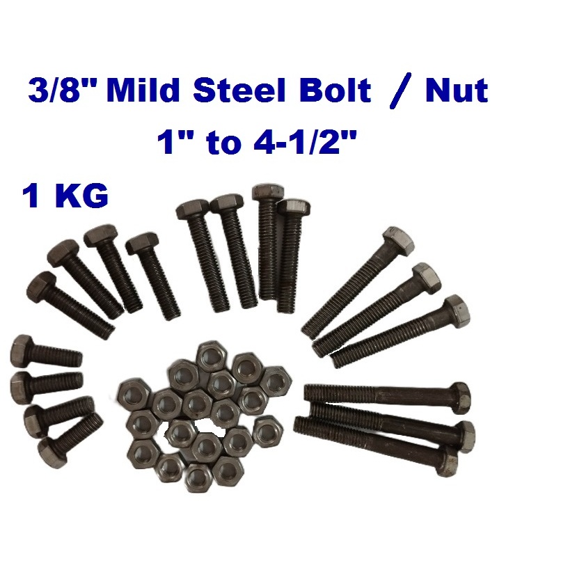 [ 1KG ] Mild Steel Hex Bolt or/and Nut 3/8" Length 1 inch, 1-1/2 inch ...