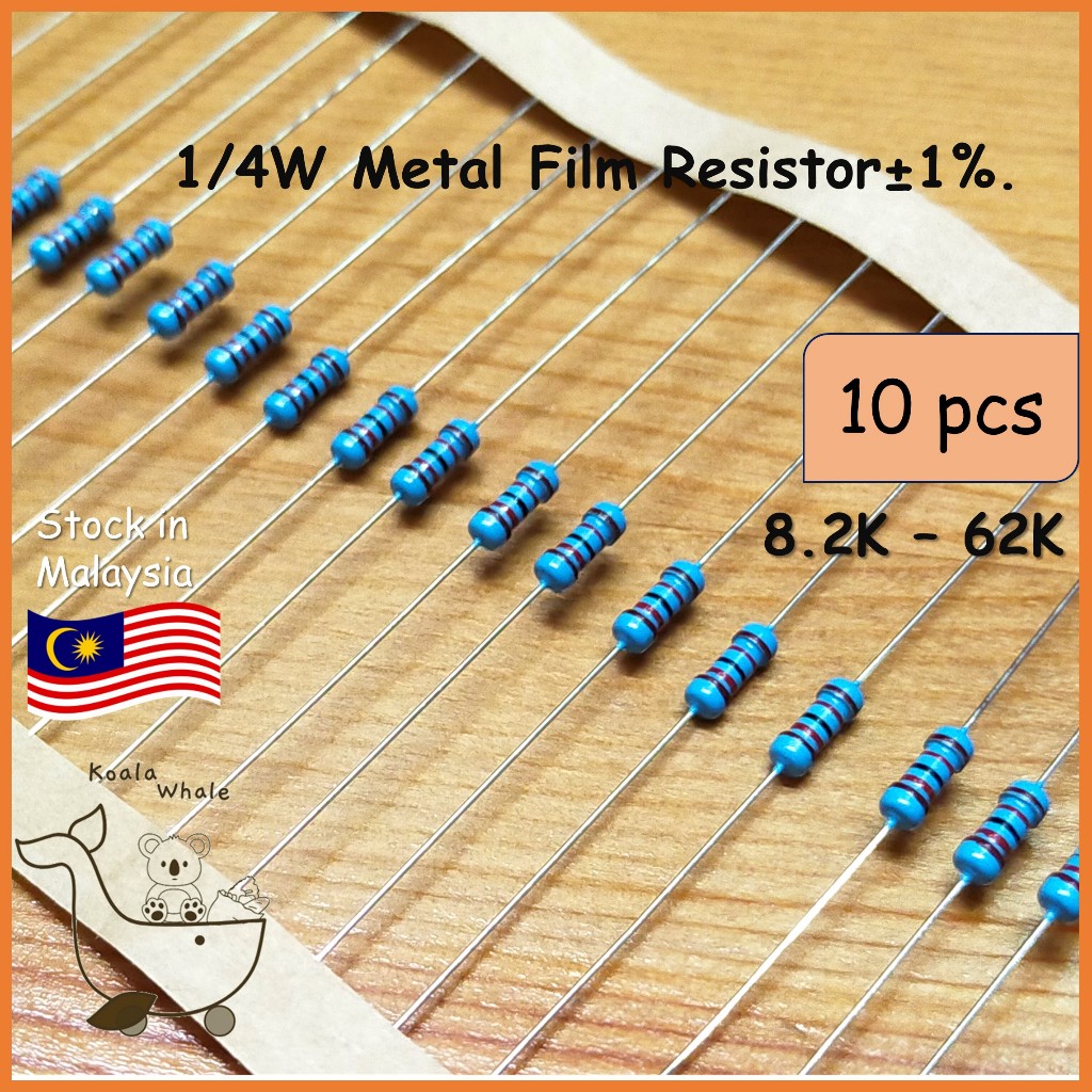 10PCS 1/4W Resistor Perintang 62K ohm 8.2K 9.1K 10K 11K 13K 12K 15K 18K ...