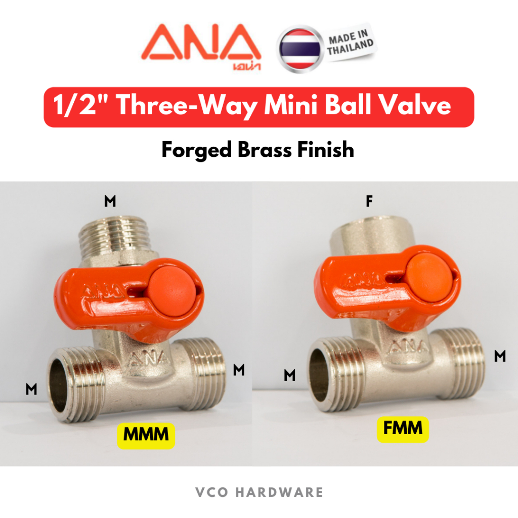 ANA Thailand 1/2" Three-Way Mini Ball Valve Forged Brass Male Threaded ...