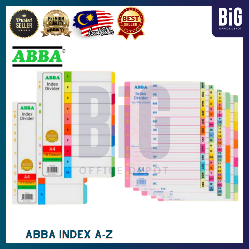 【READY STOCK | 100% QUALITY】ABBA INDEX DIVIDER 5 10 COLOR TABS | A-Z ...