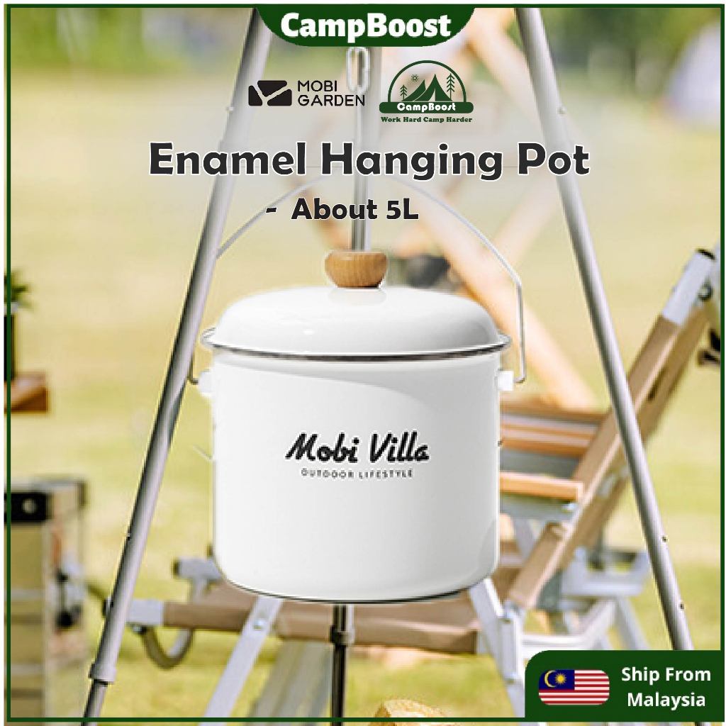 CampBoost MOBI GARDEN Enamel Hanging Pot 5L Kitchen Cooking Pot Periuk ...