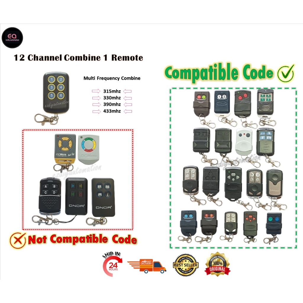 12 Channel with 6 Button Remote Control Autogate Alarm Remote Pagar with Multi Frequency ...