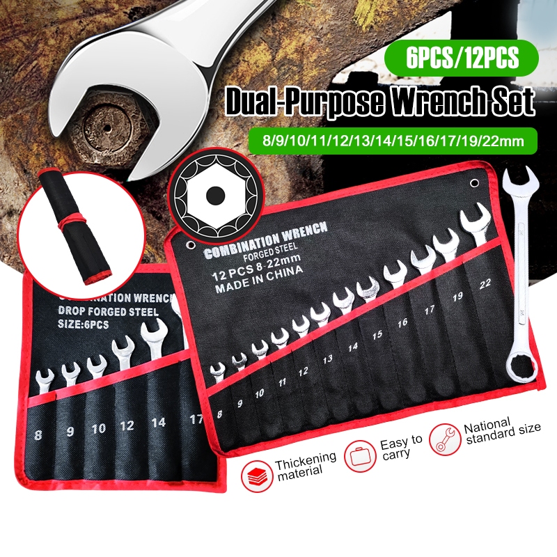 Tool Steel Combination Wrench Spanner Set 6/12Pcs 8-24Mm Dual Purpose ...