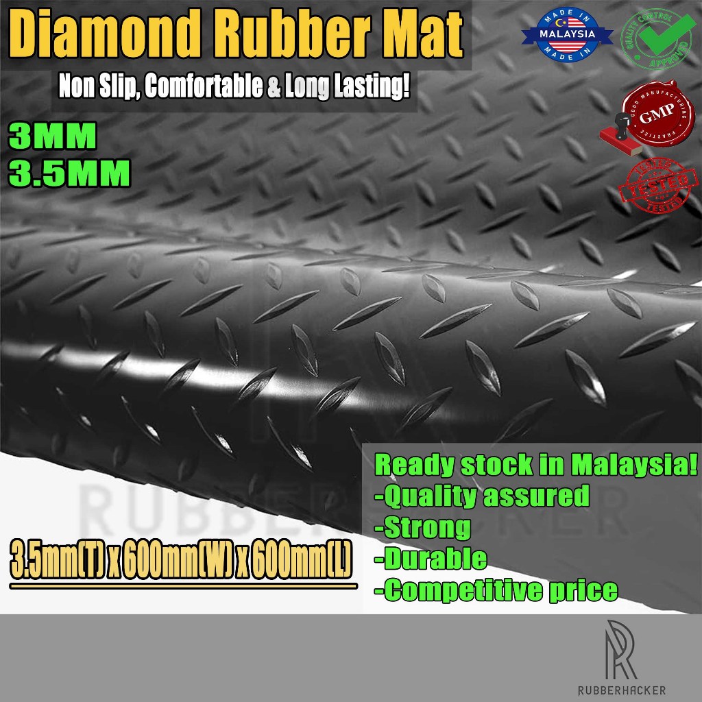 Diamond rubber tiles 3.5mm Thick x 300mm to 600mm Length Various Sizes ...