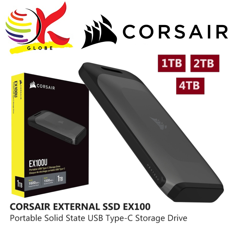 CORSAIR EX100U PORTABLE SSD SOLID STATE USB TYPE-C USB-C STORAGE DRIVE ...