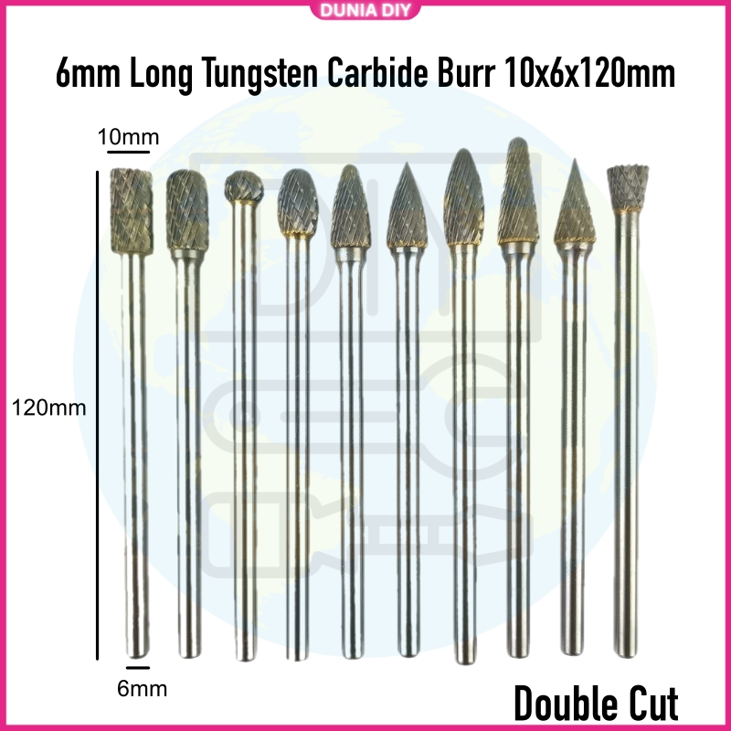 10x6x120mm Mata Korek 6mm Panjang Long Tungsten Carbide Burr Double Cut ...