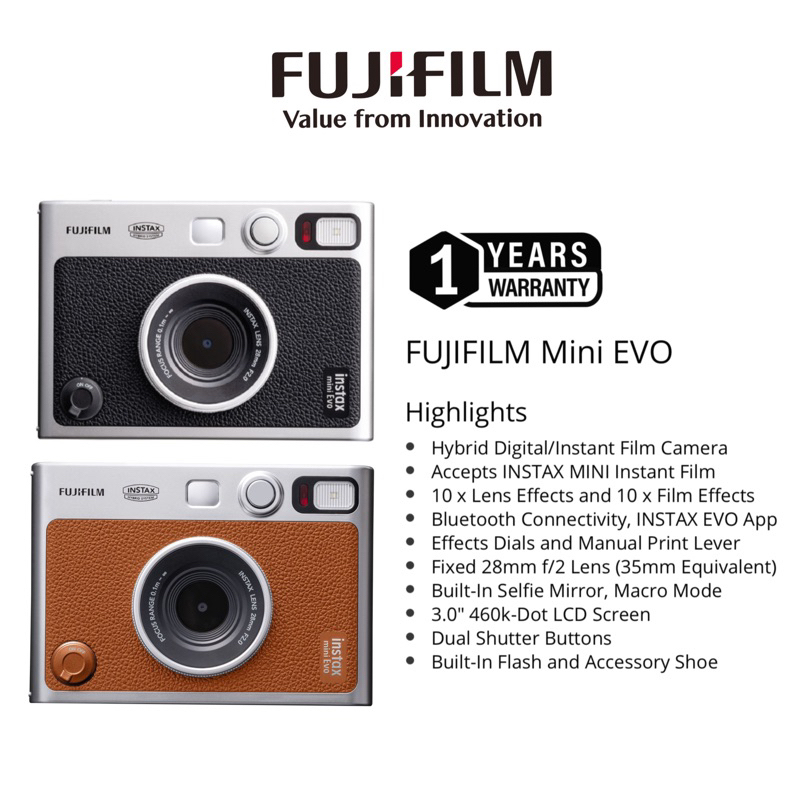 FUJIFILM MINI EVO ORIGINAL BLACK/BROWN (1 YEARS WARRANTY) FUJIFILM MINI ...