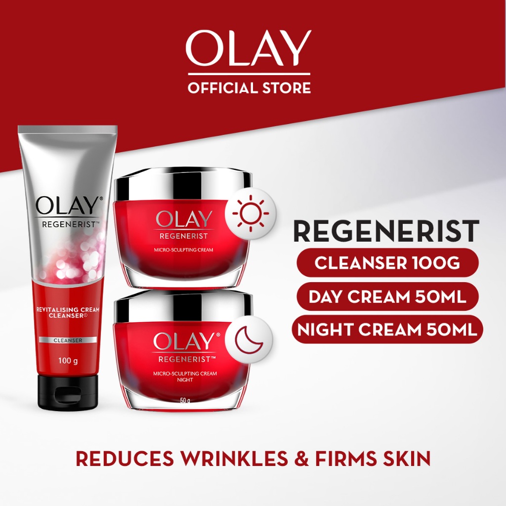 Olay Regenerist Regimen Bundle (Cleanser 100g & Day Cream 50g & Night ...