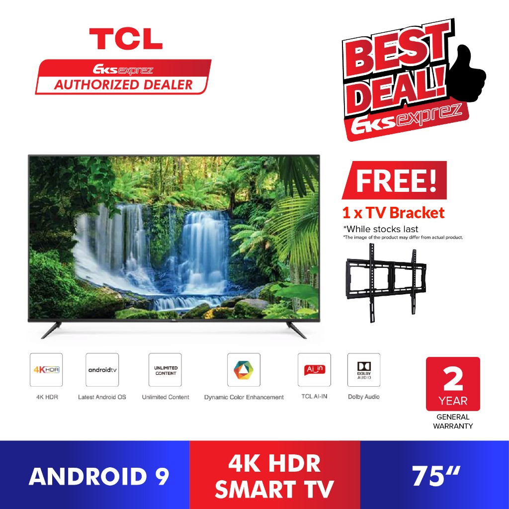 [F.ship + BRACKET] TCL P615 4K UHD HDR 10 LED Android Smart AI TV (75 ...