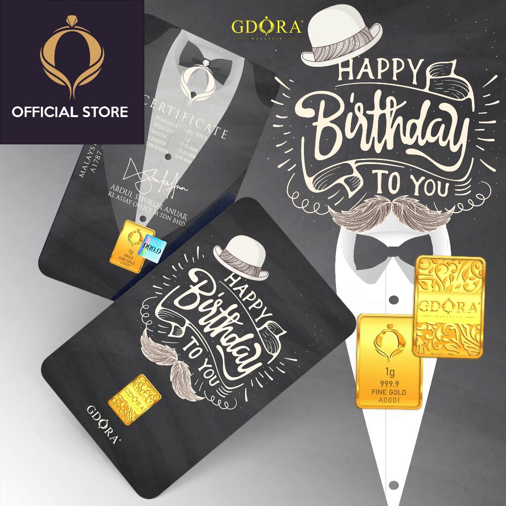 GDORA Gold Bar Happy Birthday Black 1.00gram 999.9 | Shopee Malaysia