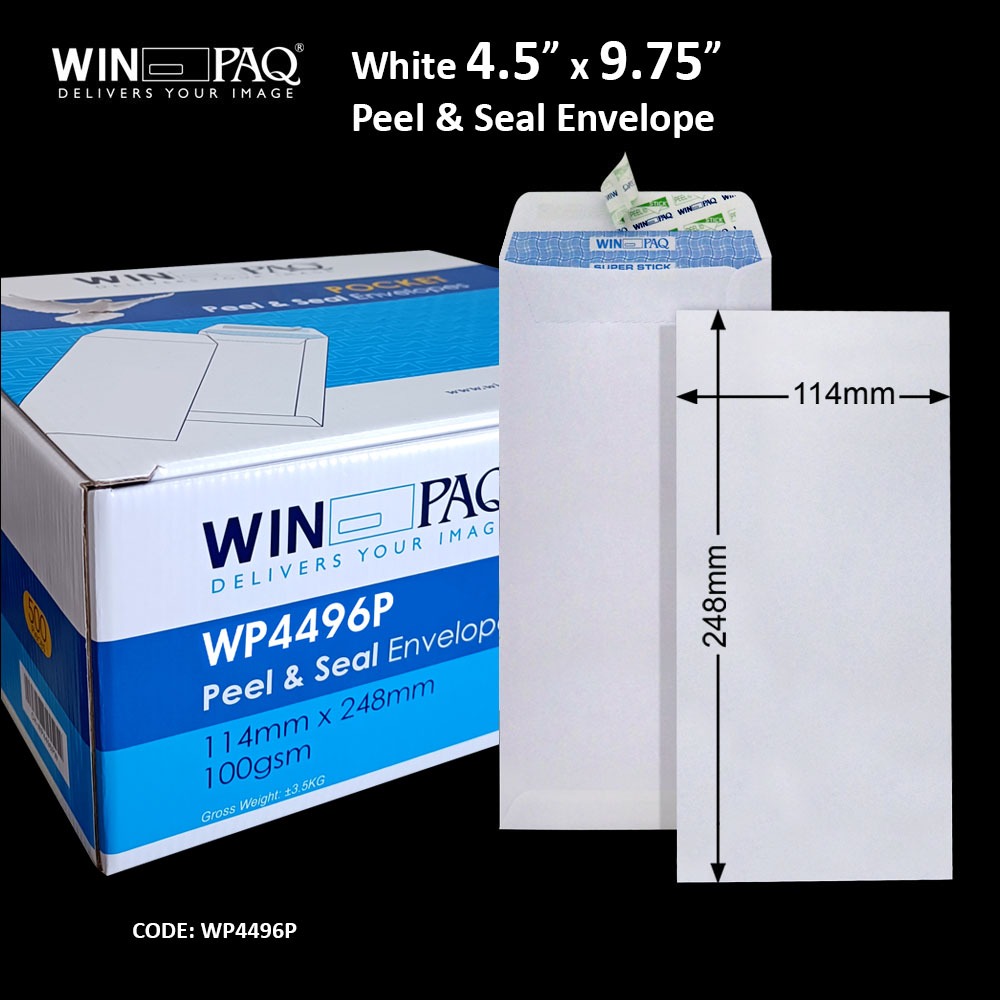 WINPAQ Envelope 4.5" X 9.75" (114x248mm) 100gsmWhite Opaque Peel & Seal ...