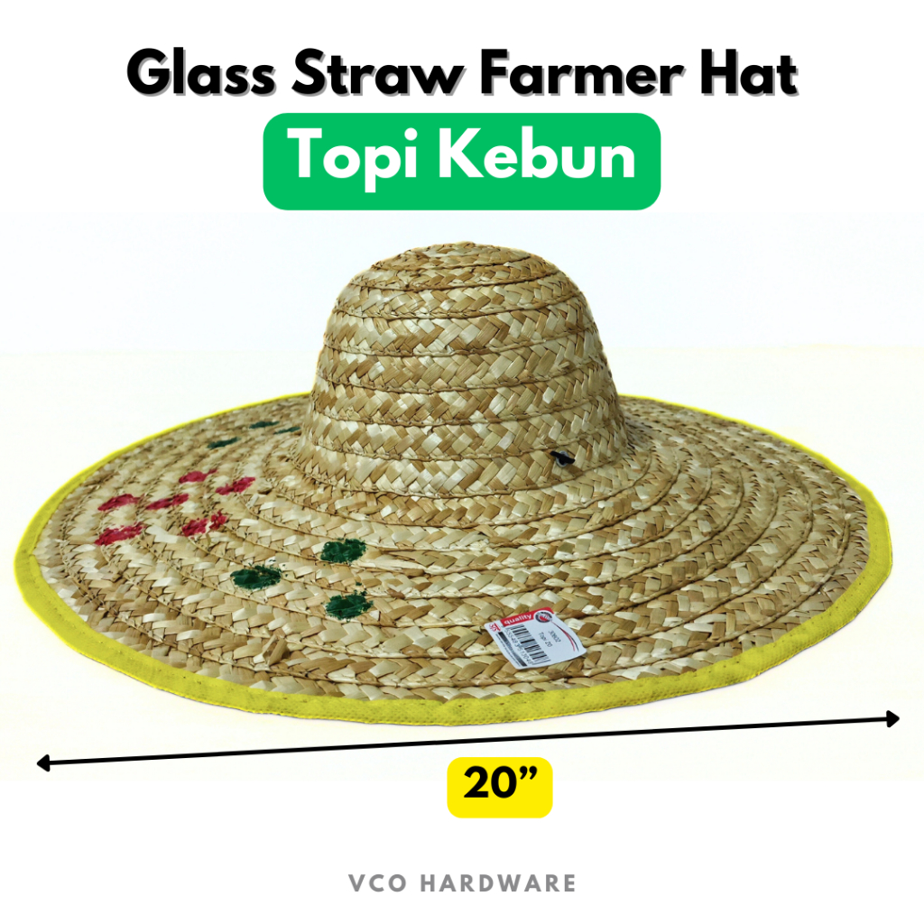 20" Glass Straw Farmer Hat with Tie/ Topi Kebun Petani Bertali / Big ...