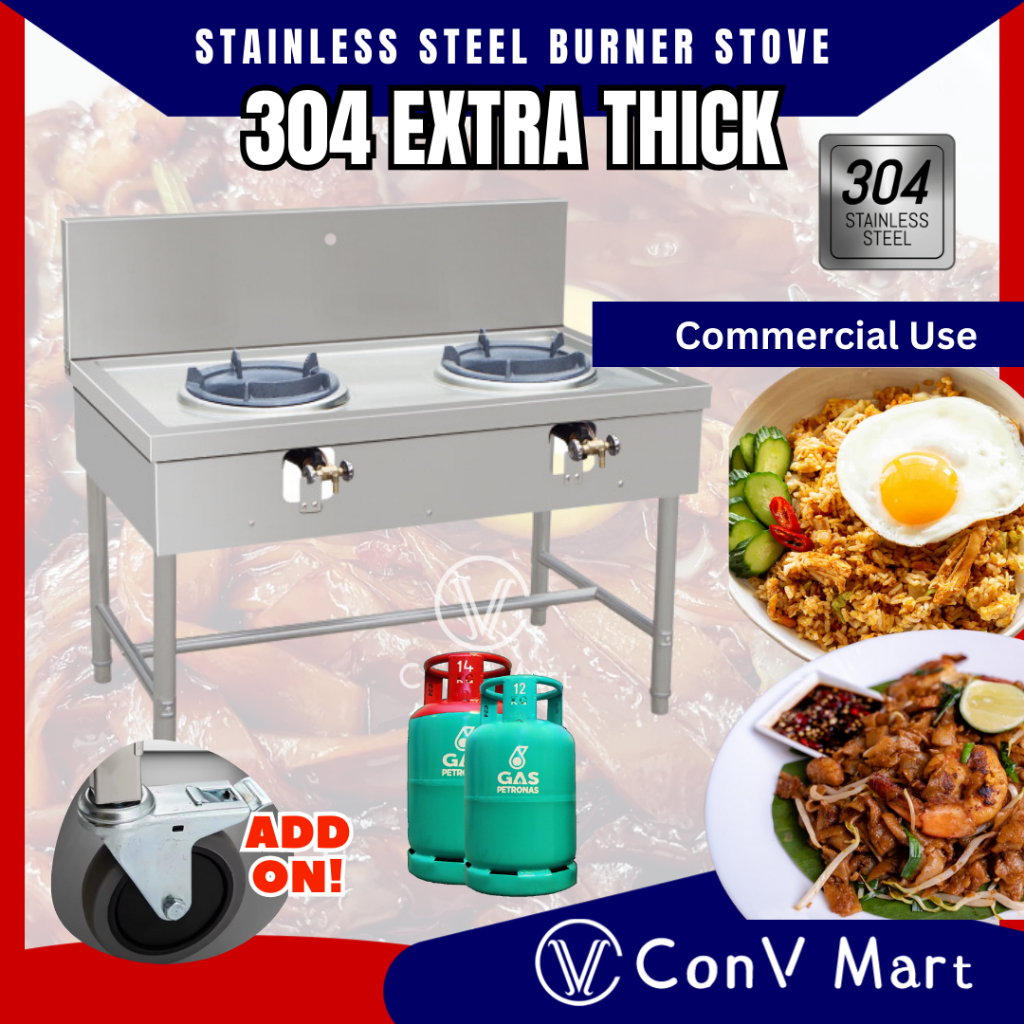 【Double Burner Stove】Stainless Steel Gas Tungku Kwali Range High ...