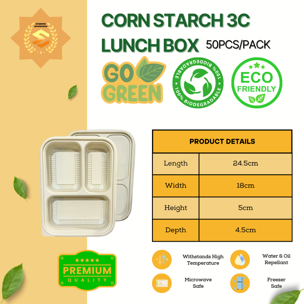 Corn Starch Multi Compartment Lunch Box / Biodegradable Compartment ...