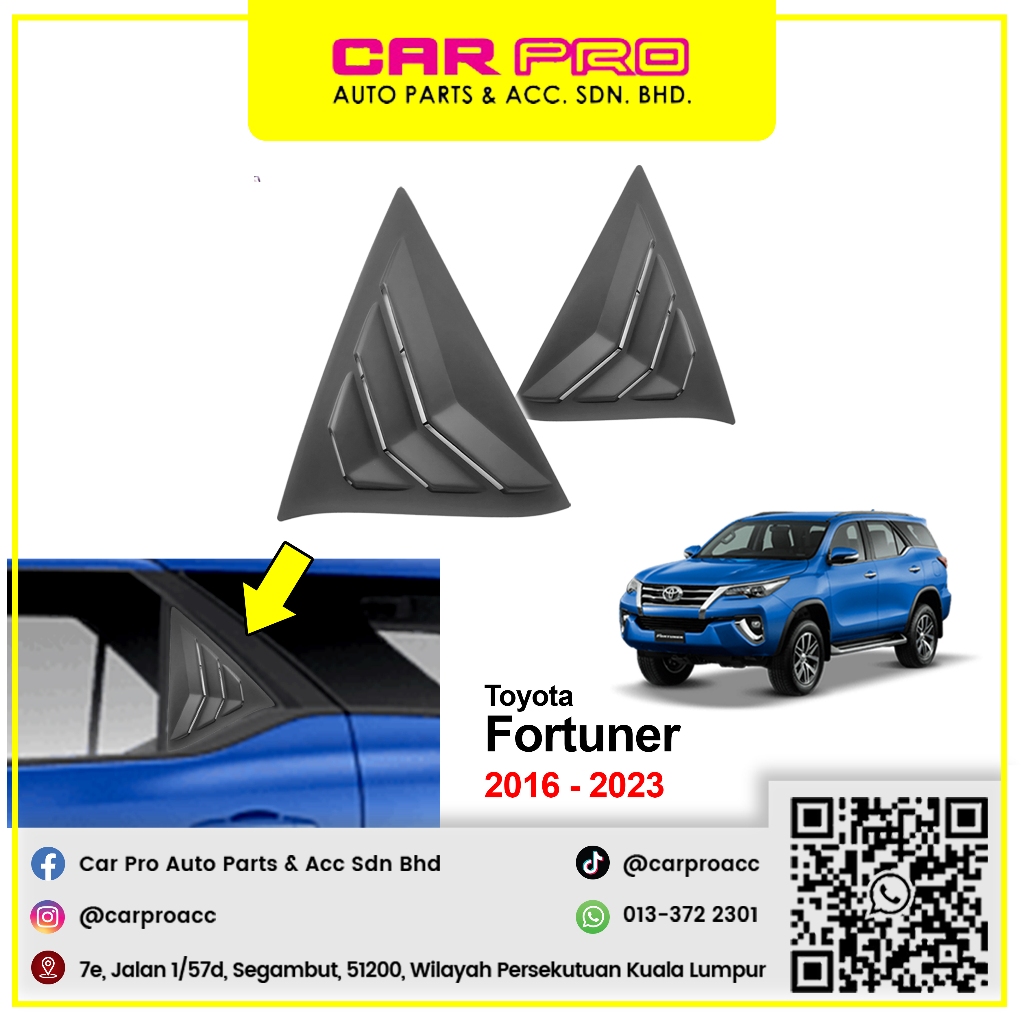 Toyota Fortuner 2016 - 2023 Matt Black Rear Side Louver Cover Rear Door ...